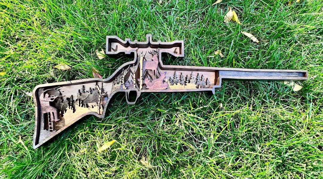 Deer Hunting Rifle Multi-layer, Hunting Decor, Wood Deer Gift, Wall Art ...