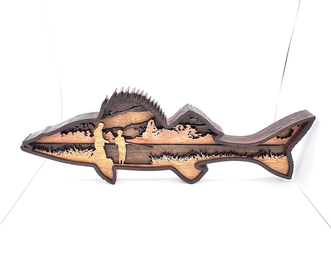 Walleye Fishing Multi-layered Wood, Fishing Decor, Walleye Gift, Man ...