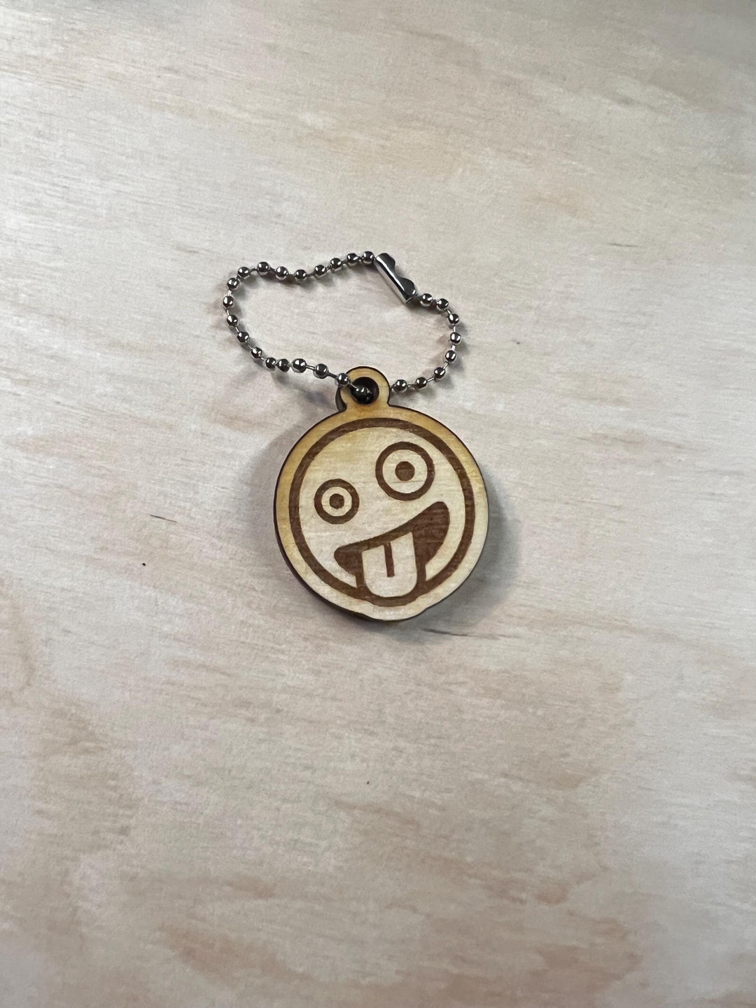 Zani Face Emoji Keychain, Crazy Face Emoji Wood Key Ring - Etsy