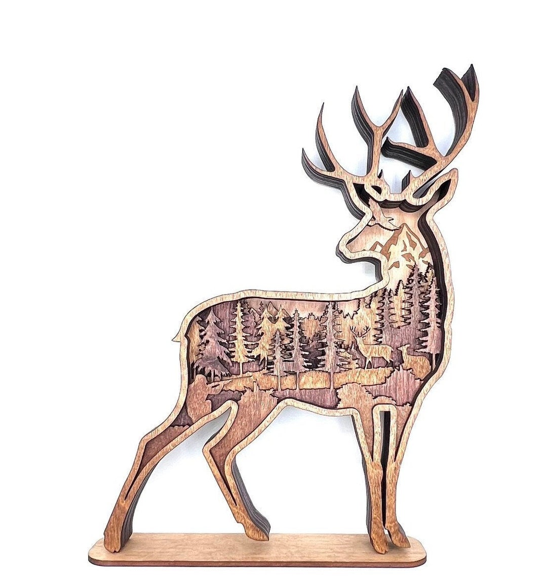Multi-layered Deer Hunter, Hunting Decor, Wood Deer Gift, Wall Art for ...