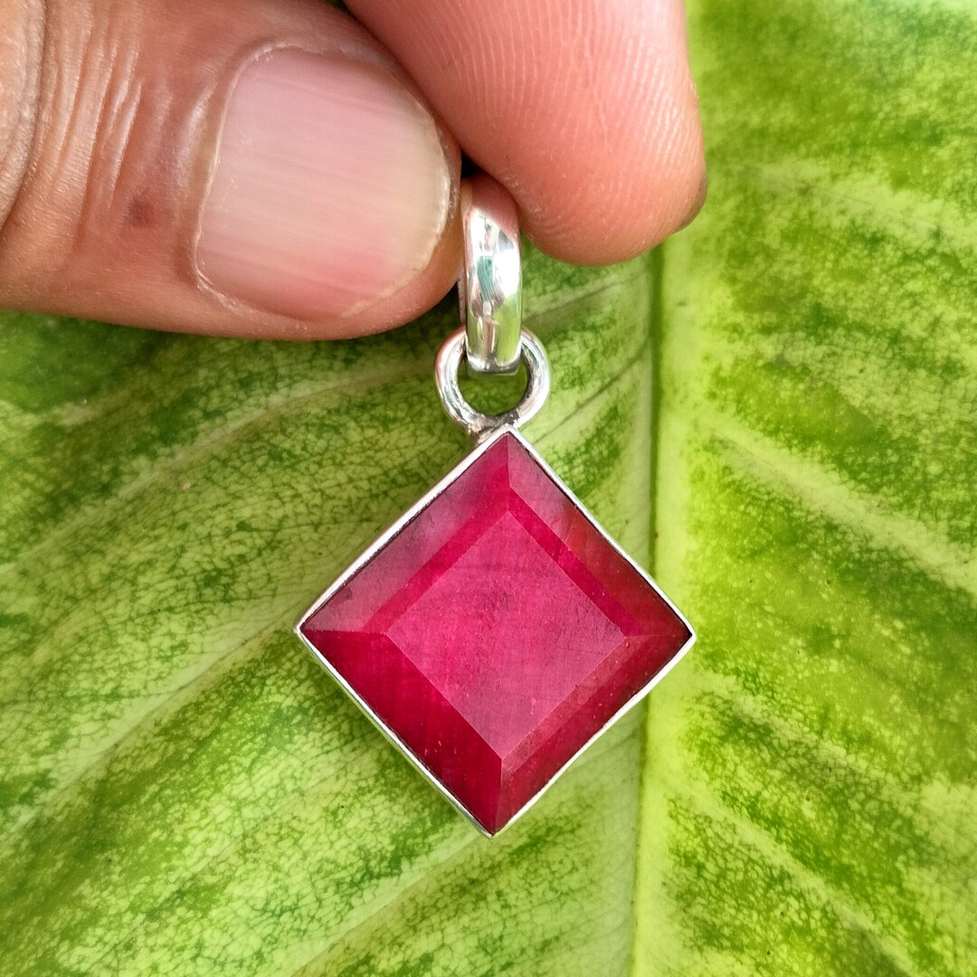 Natural Raw Red Ruby Gemstone Pendant, 925 Sterling Silver Pendant ...