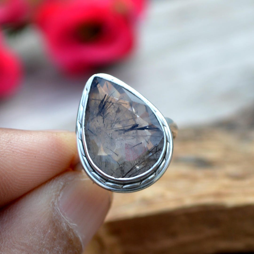 Pear Tourmalinated Quartz Ring: Artisan Sterling Silver Ring - Etsy