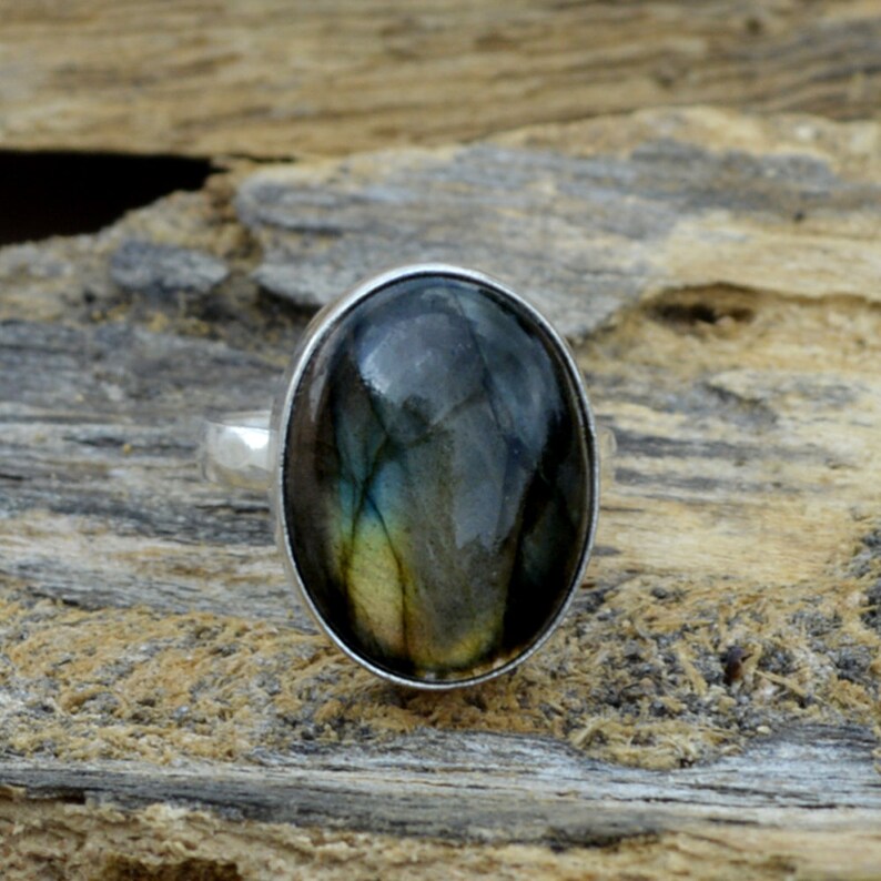 Ooak Labradorite Gemstone Ring Labradorite Ring Yellow Red - Etsy