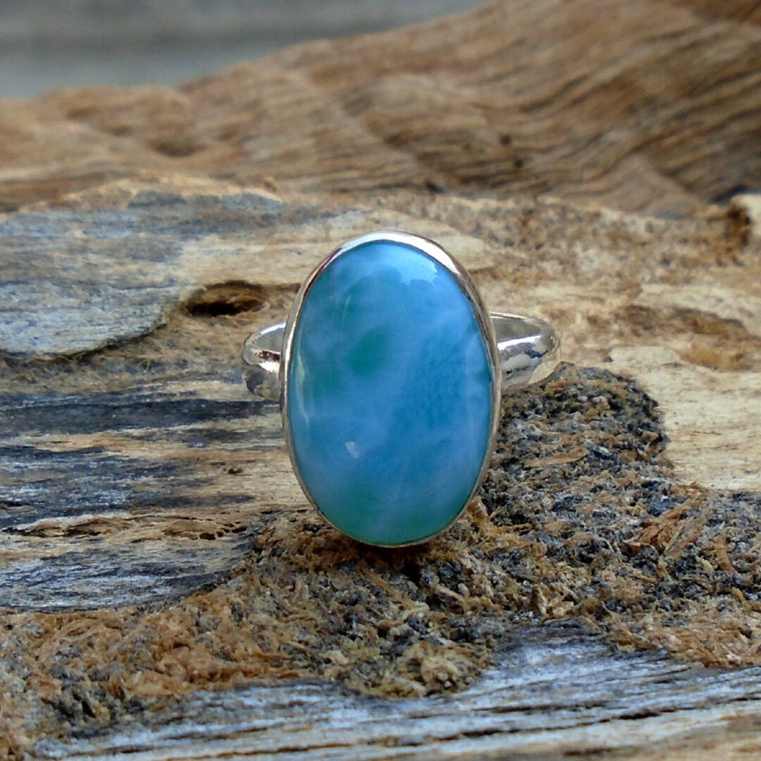 Natural Dominican Pectolite Larimar Gemstone Ring, 925 Sterling Silver ...