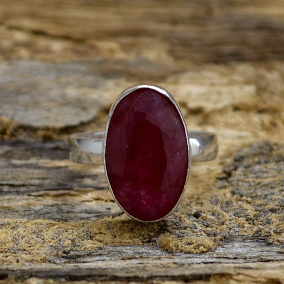 Natural Red Ruby Gemstone Ring 925 Sterling Silver Ring July | Etsy