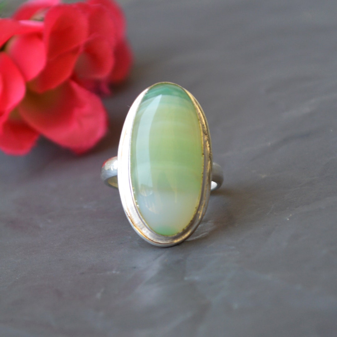 Oval Botswana Agate Ring: Bezel Set Sterling Silver - Etsy