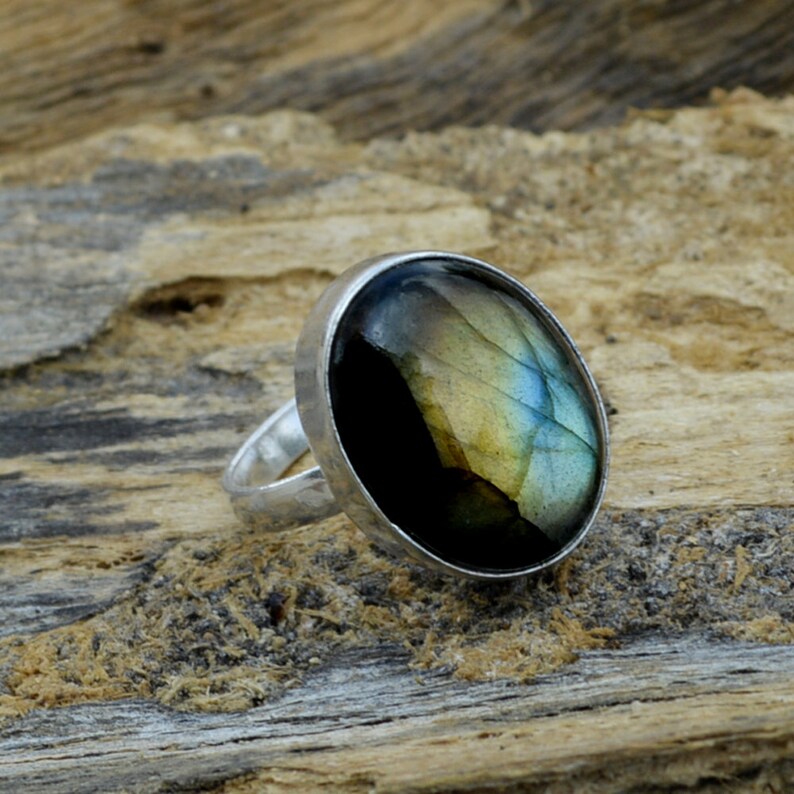 Ooak Labradorite Gemstone Ring Labradorite Ring Yellow Red - Etsy
