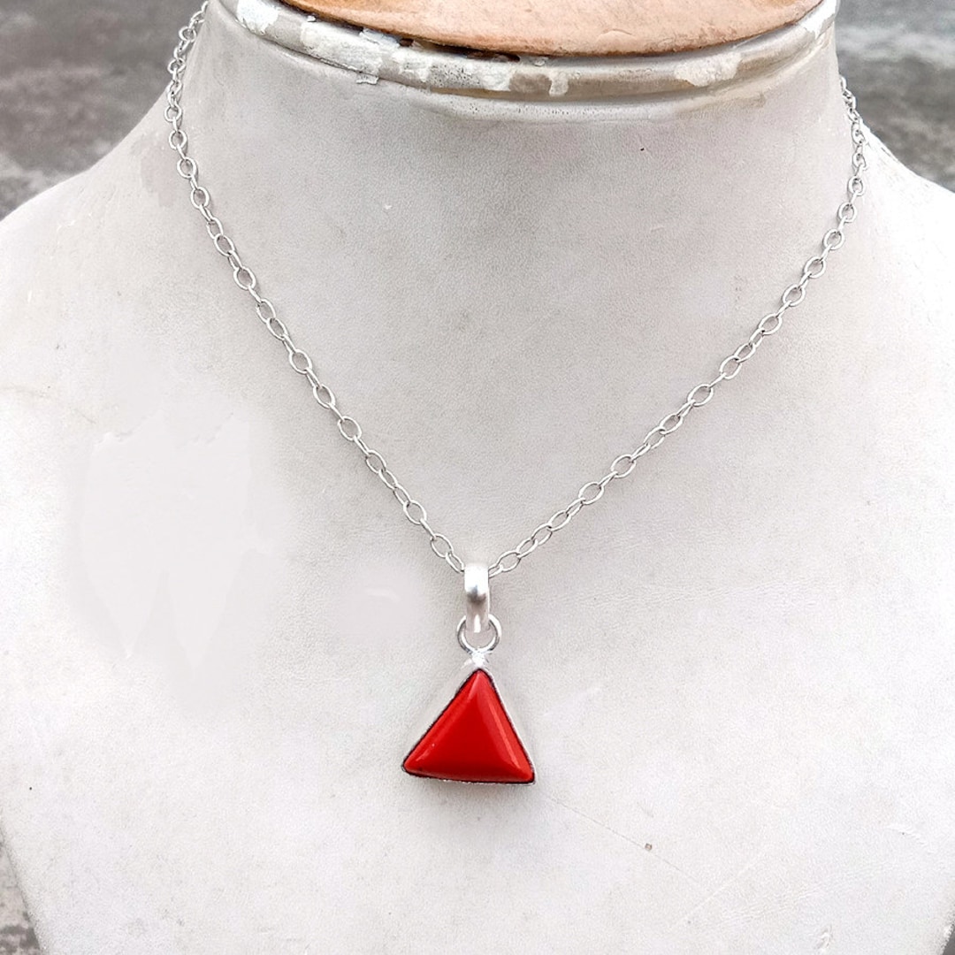 Beautiful Trillion Red Coral Pendant, 925 Sterling Silver Pendant ...