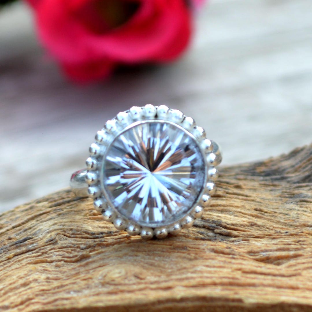 Concave Cut Rock Crystal Ring, 925 Sterling Silver Ring, Round Cut ...