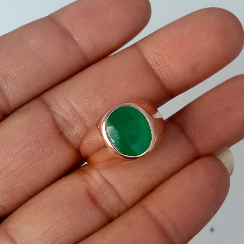 Green Emerald Gemstone Ring Sterling Silver Rose Gold Ring | Etsy