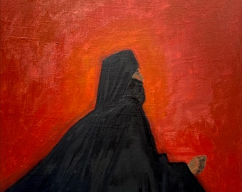 Orthodox Monk With Red Background Oil Painting - Etsy