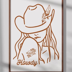 Minimalist Howdy Cowgirl Wall Art Southern Feminist Print Western Decor ...