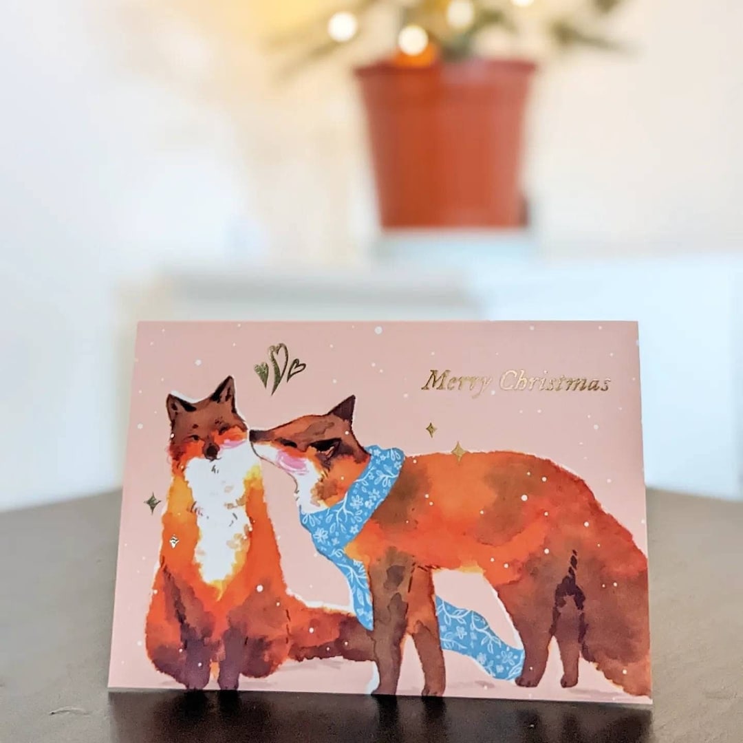 Cute Fox Christmas Card Couples Card Greetings Card - Etsy