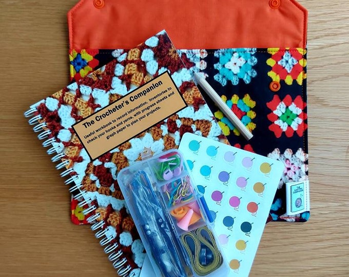 Crochet travel companion kit in bright crocheted design fabric wallet ...
