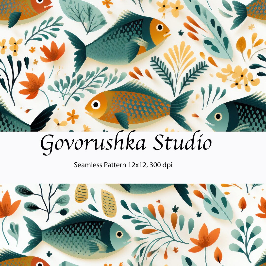 Fish Digital Paper Bohemian Backgrounds Colorful Fish Digital Pattern ...