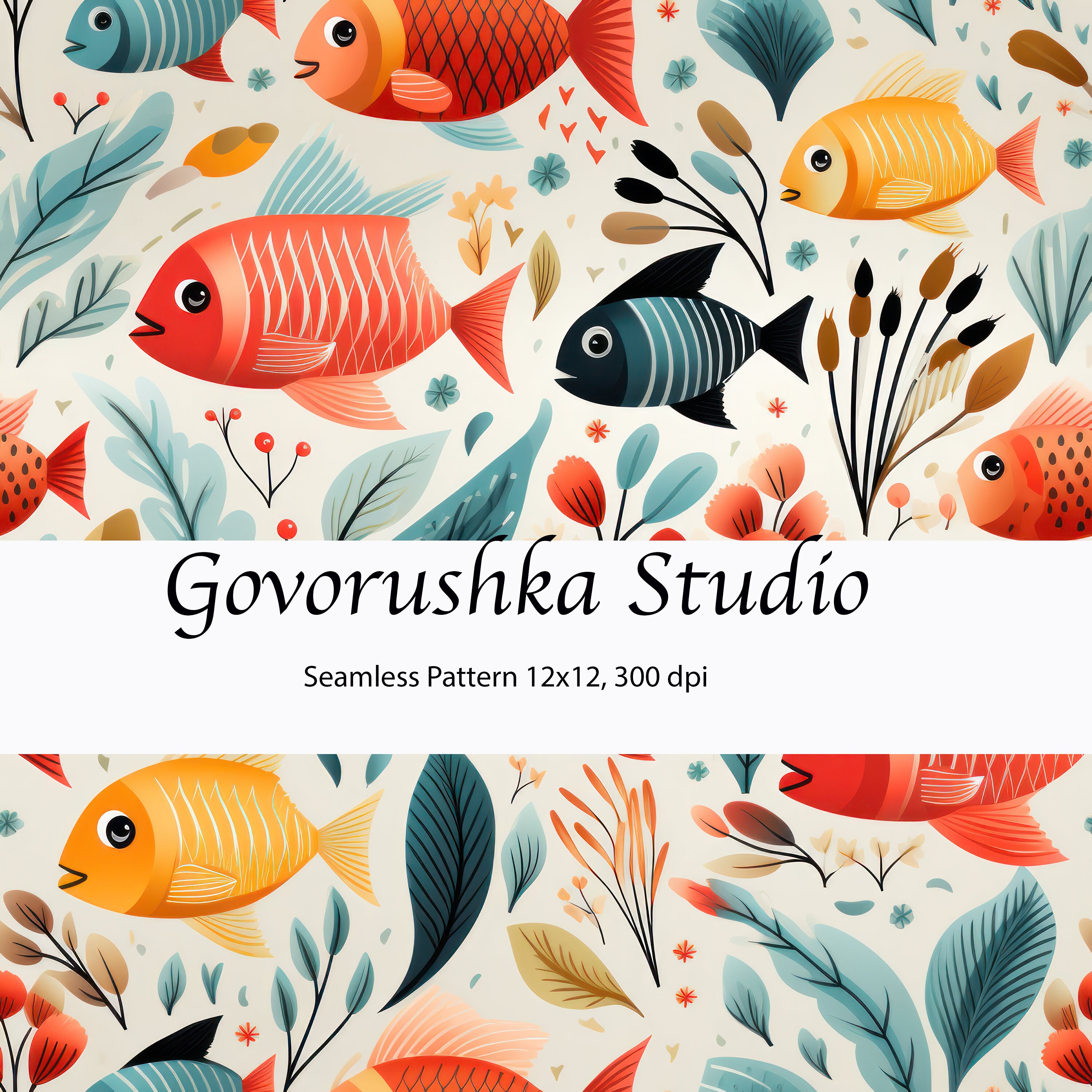 Fish Digital Paper Bohemian Backgrounds Colorful Fish Digital Pattern ...