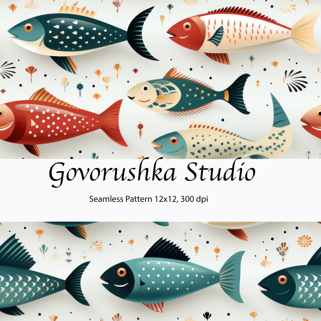 Fish Digital Paper Bohemian Backgrounds Colorful Fish Digital Pattern ...