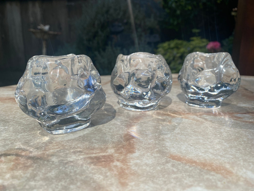 Vintage Kosta Boda Crystal Snowball Candle Votives Set of 3 Vintage ...