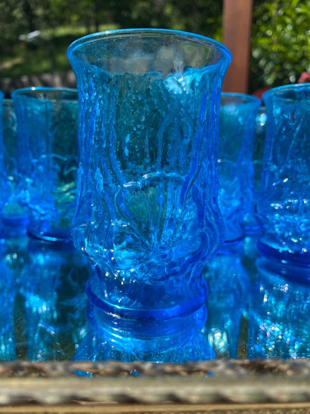 Very Well Loved Set of 12 Vintage Anchor Hocking Rainflower Blue JUICE ...