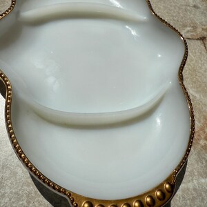 Fire King Milk Glass Divided Dish – Gold Rim, 11” Vintage Anchor ...