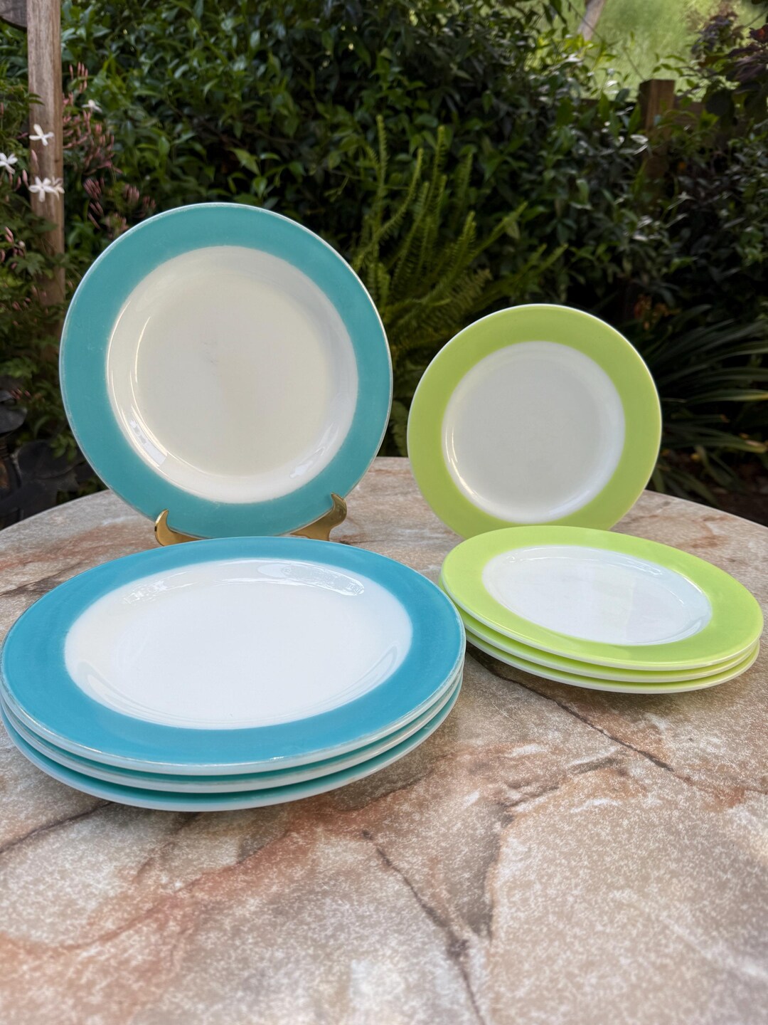Vintage Pyrex Rimmed Plates – Choose From Blue or Lime Green – Set of 4 ...
