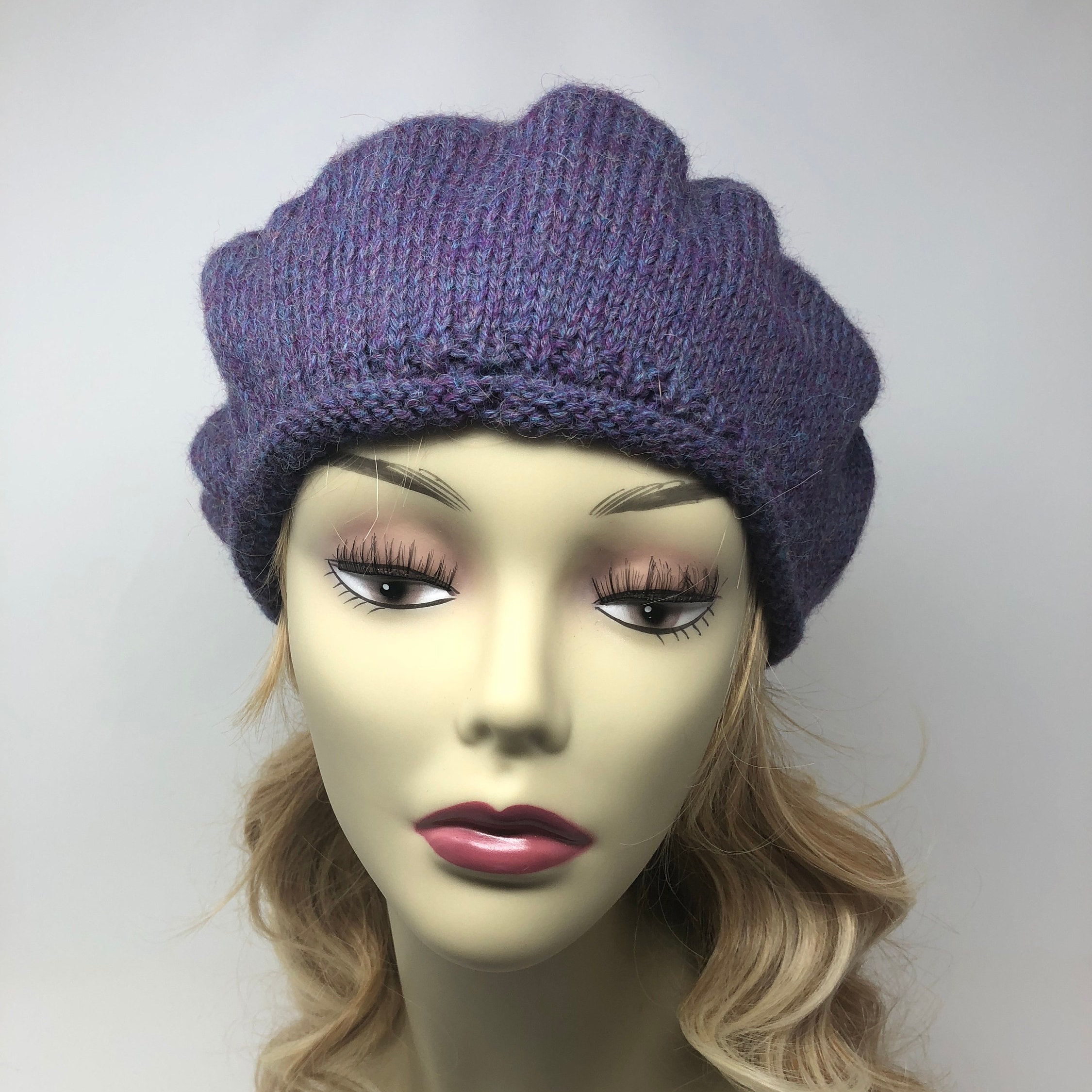 Lavender Blue Wool Knit Hat Christmas Gift for Her, Women Winter Beret ...
