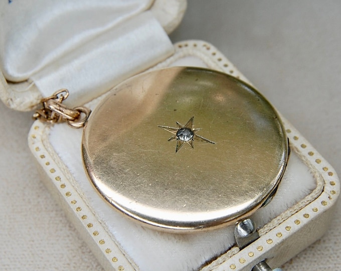 Victorian Era Starburst Locket, Paste Glass Gemstone, Rosy Gold Filled ...