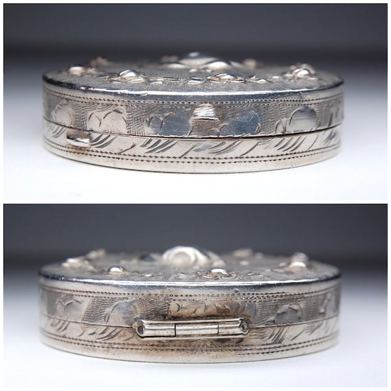 Antique Rose Repousse Silver Compact, 800 Silver, Fla… - Gem