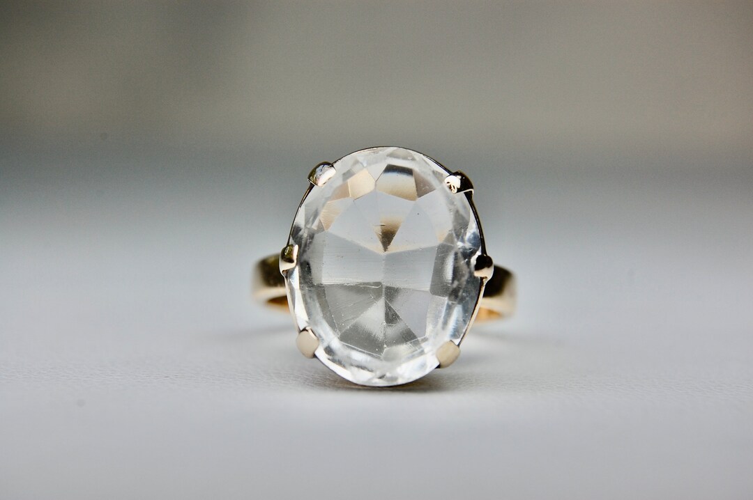 Luminous 14k Crystal Glass Ring, Solitaire Ring, Victorian, Paste Glass ...