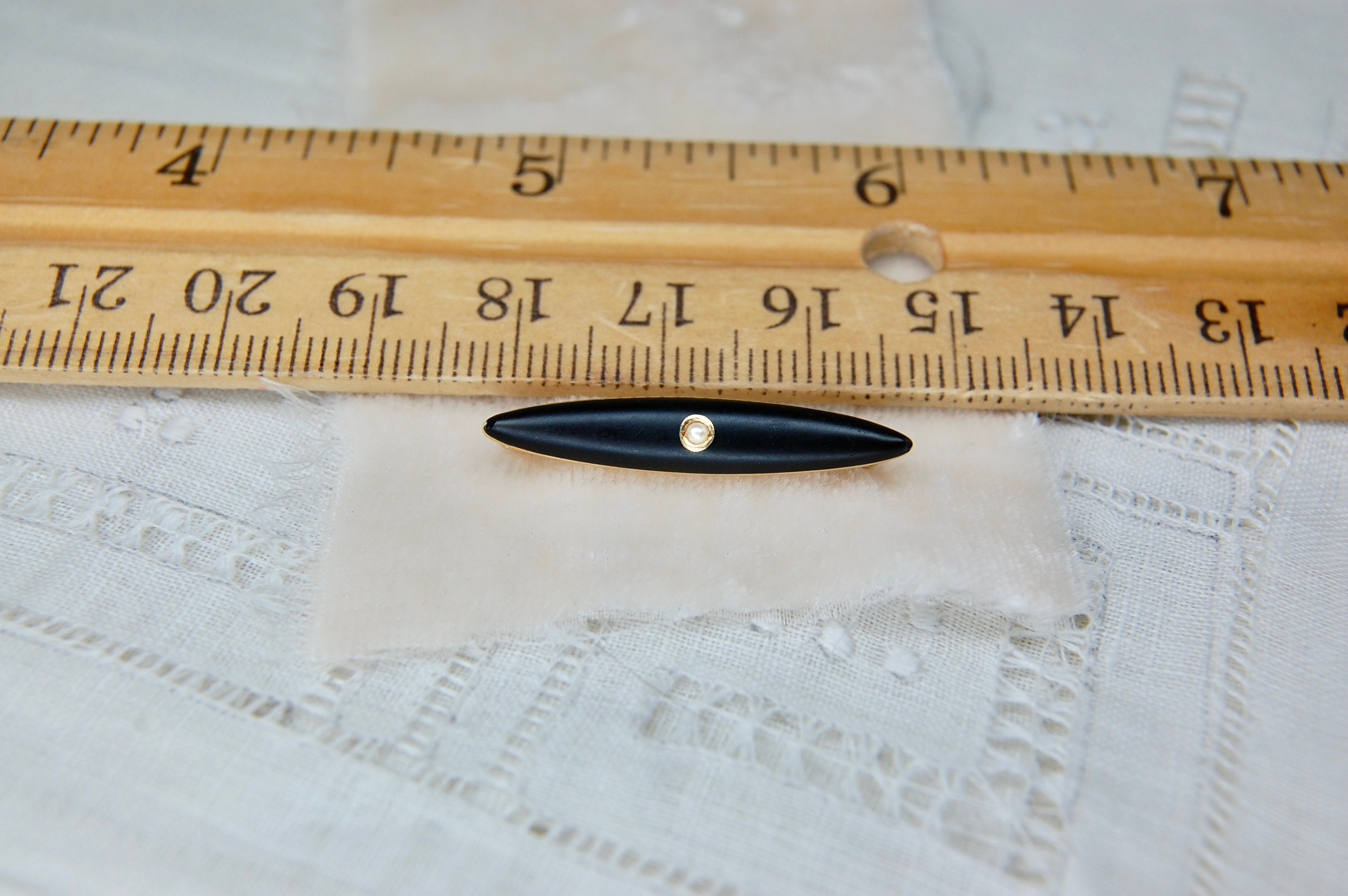 Antique Edwardian Lingerie Pin, 14k Rosy Gold, Black Enamel and Seed ...