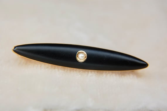 Antique Edwardian Lingerie Pin, 14k Rosy Gold, Black … - Gem