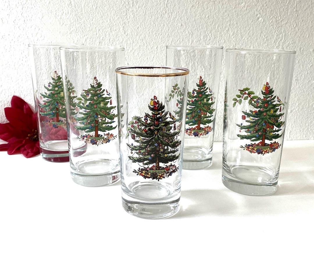 Spode Christmas Tree Highball Glasses, Sold in Pairs, Vintage Holiday ...