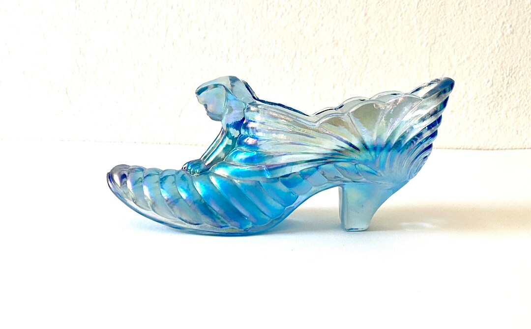 Fenton Shoe in Ice Blue in Carnival Glass Iridescent Finish, Vintage ...