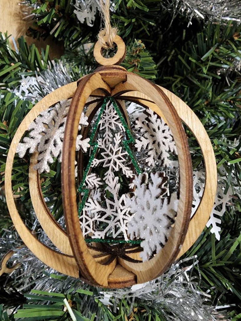 Christmas Tree Globe Ornament, Laser Cut, Wood - Etsy