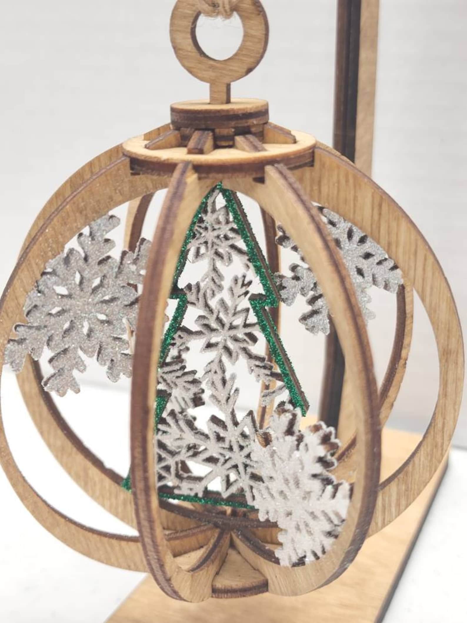 Christmas Tree Globe Ornament, Laser Cut, Wood - Etsy