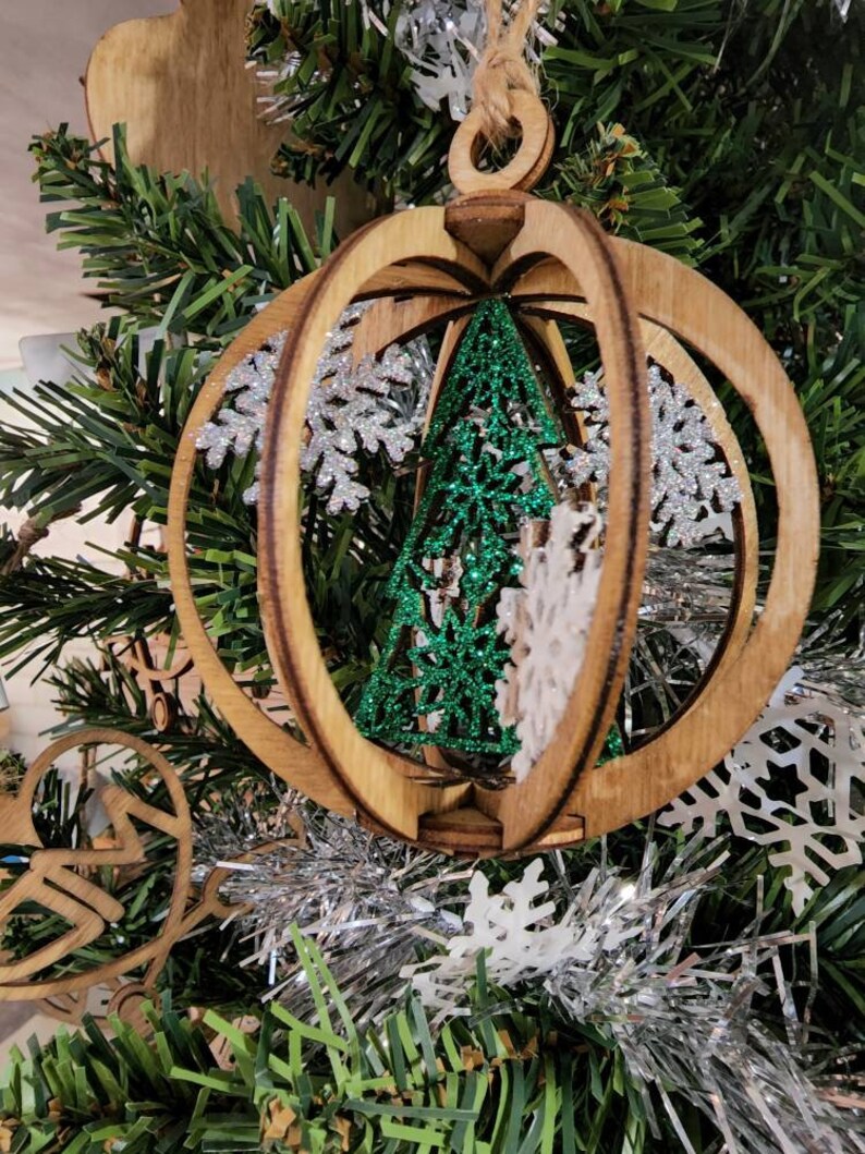 Christmas Tree Globe Ornament, Laser Cut, Wood - Etsy