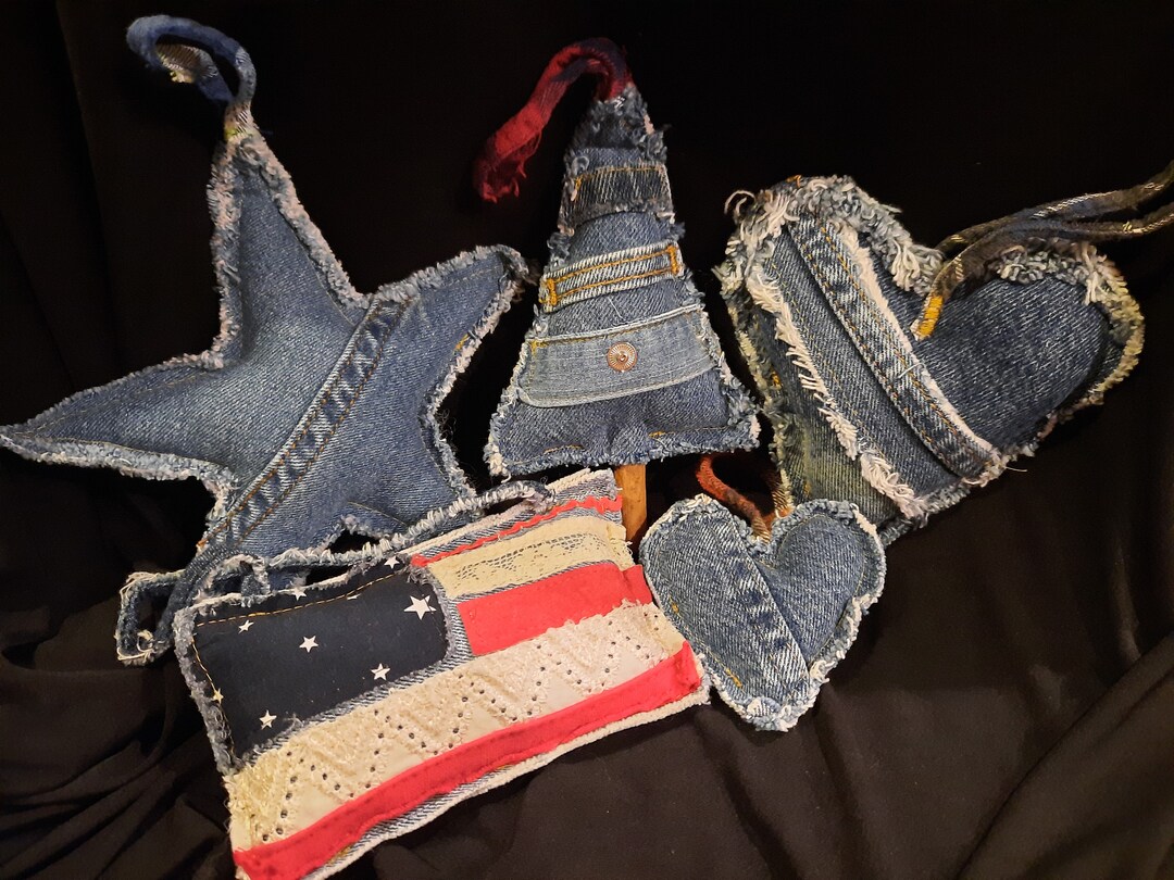 Handmade Denim Christmas Ornaments Set of 5 - Etsy