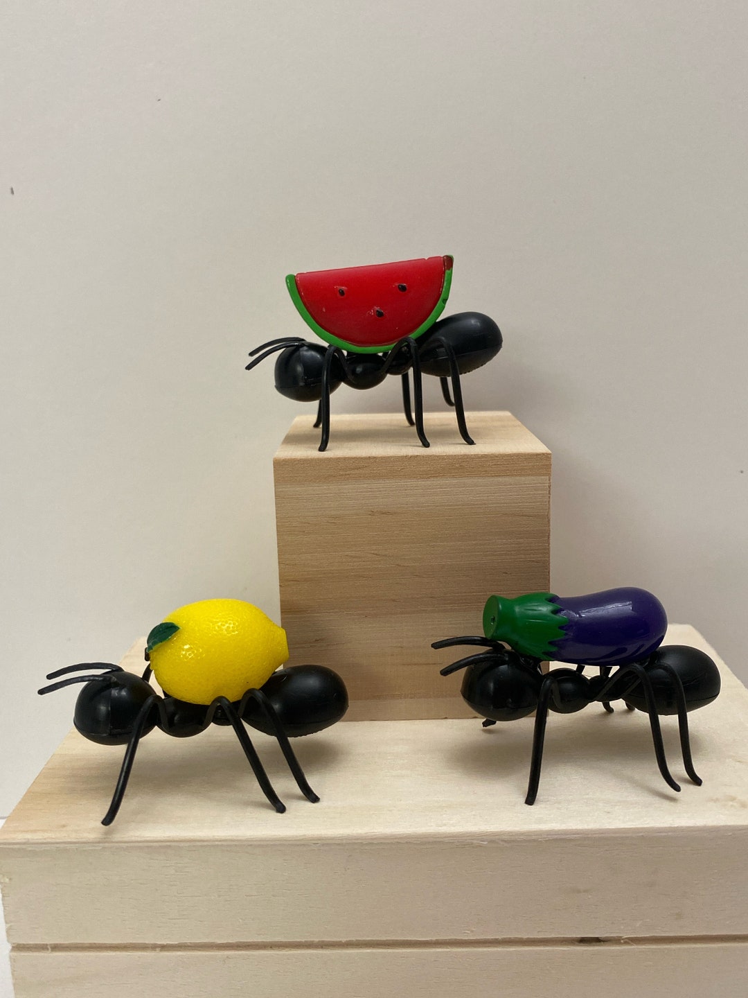 Fake Ant and Watermelon Wedge, Lemon or Eggplant. Tiered Tray Fake Food ...
