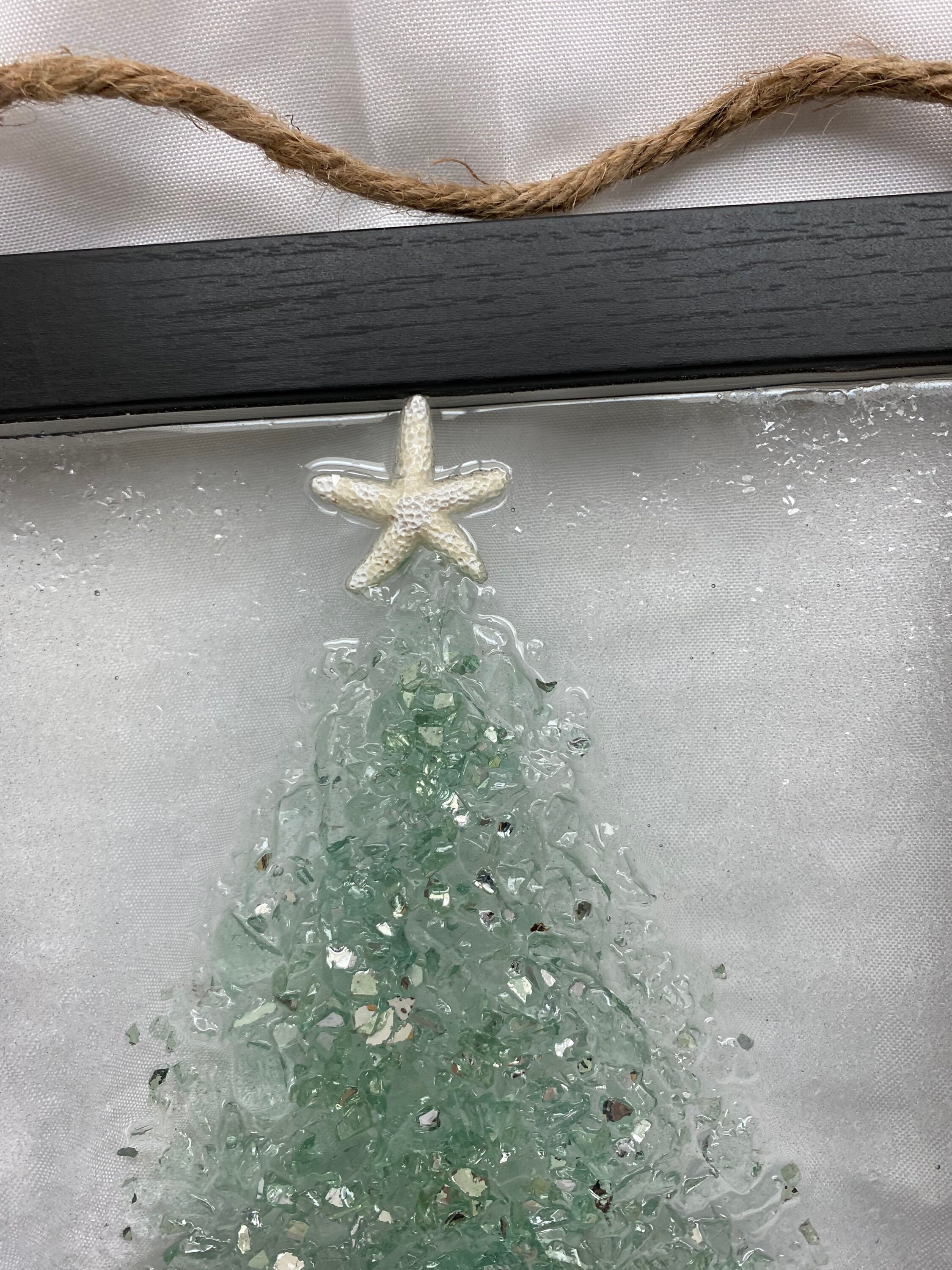 Crushed Green Glass Christmas Tree Wall Window Hanging With Starfish ...
