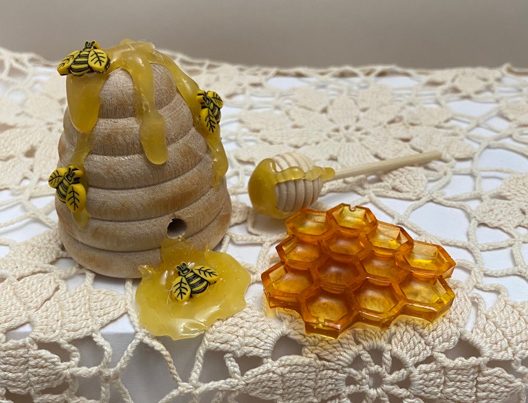 Beehive Bee Skep With Bees and Honey. Dipper Tiered Tray Decor ...