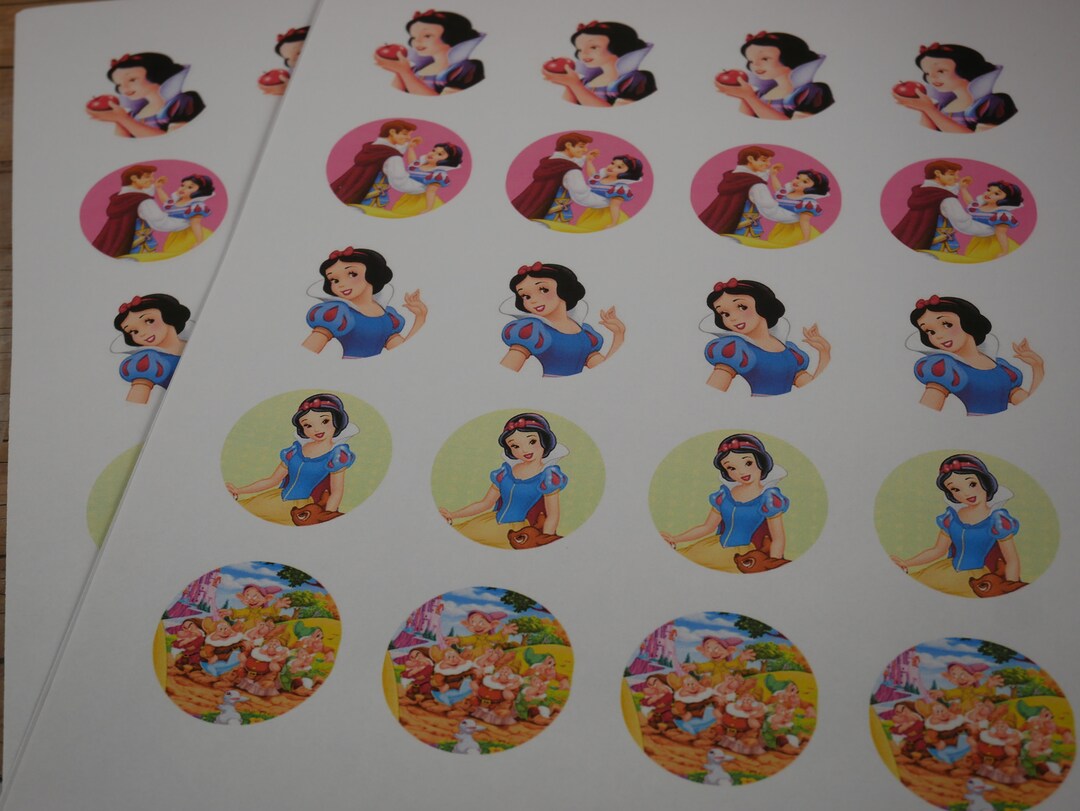 Instant Download, Snow White Circle Images, Bottlecap, Cupcake Topper ...
