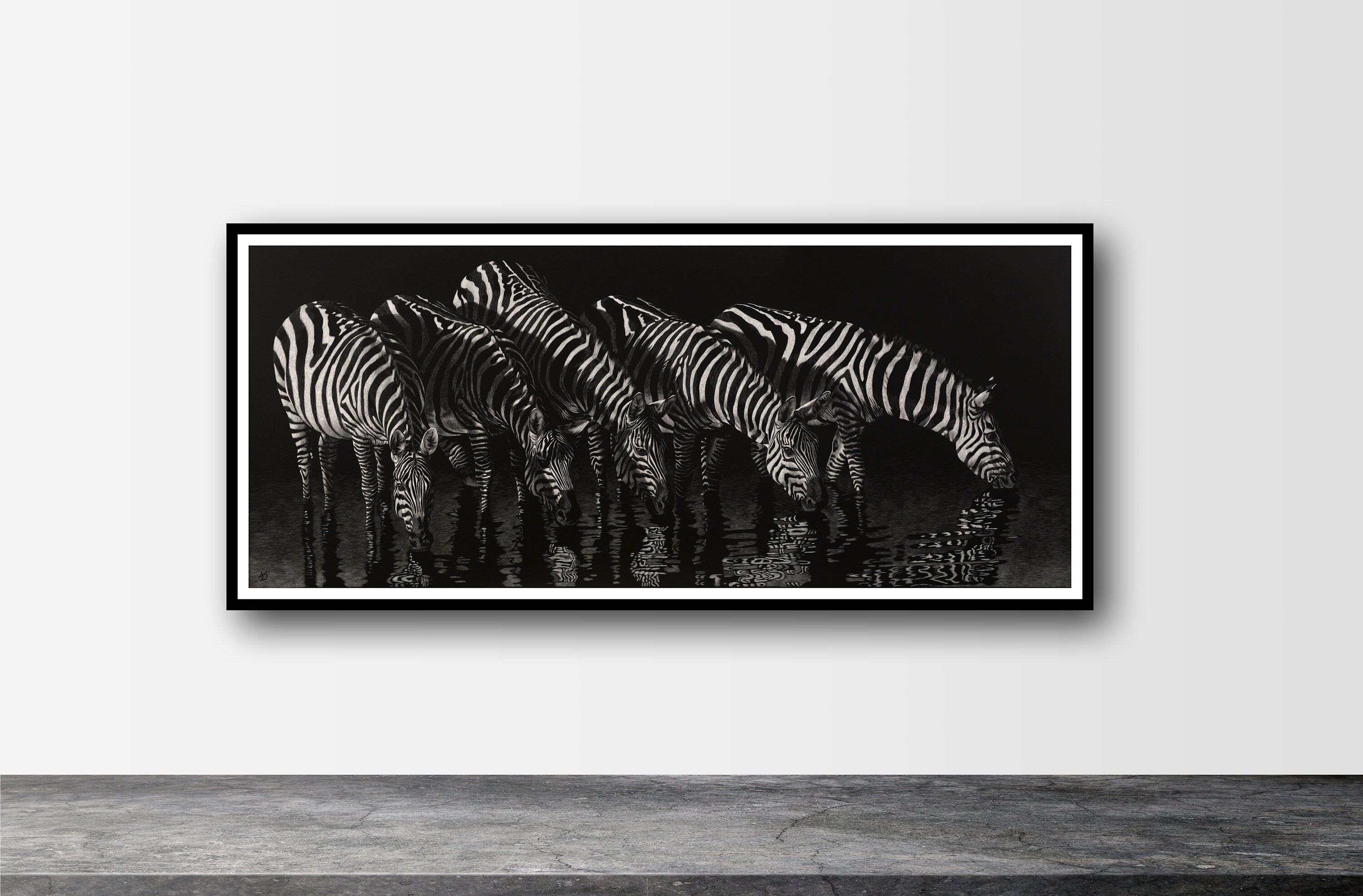 Zebra Herd Art Print | Scratchboard Fine Art Print | Black and White ...
