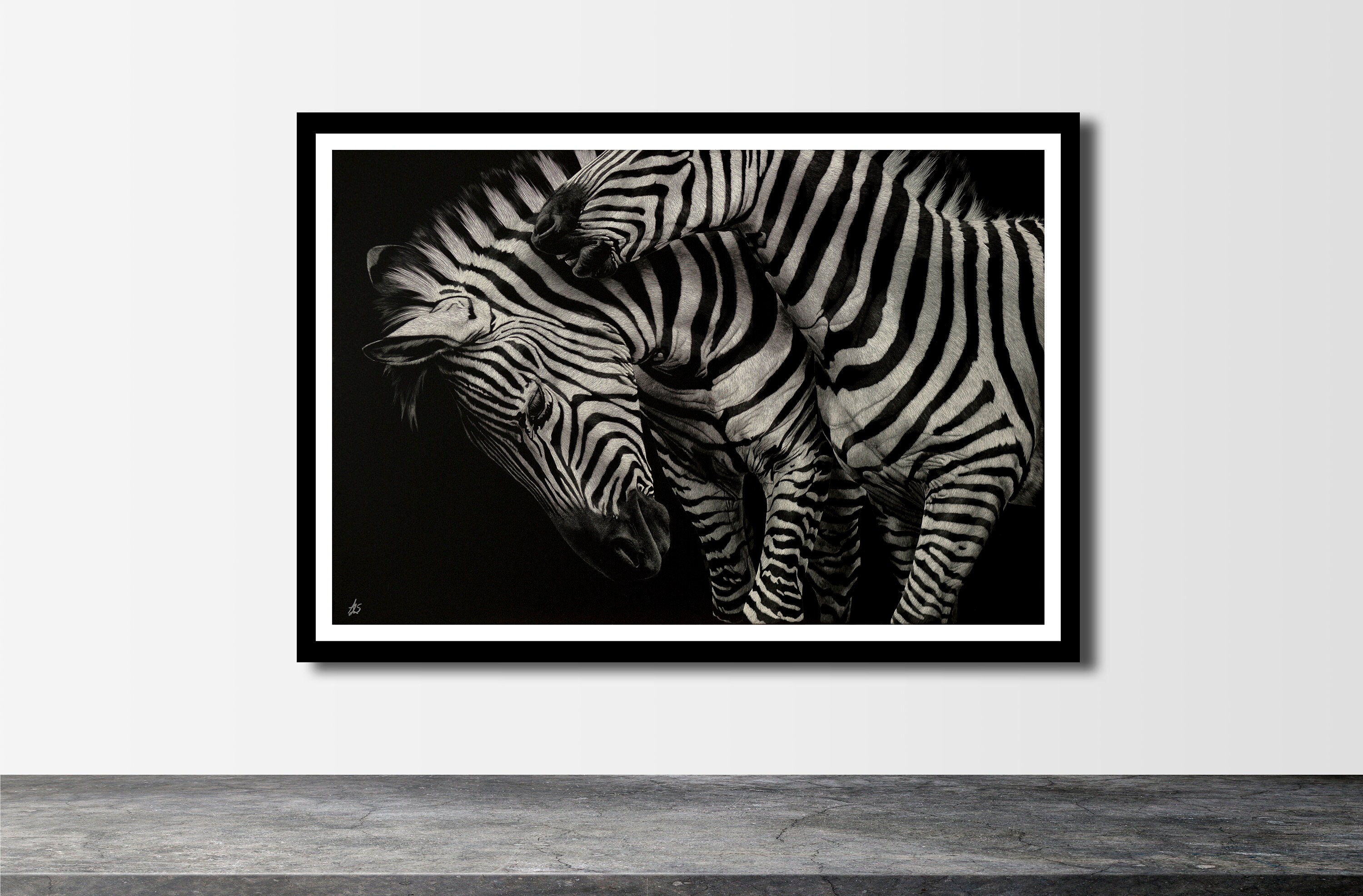 Zebra Couple Art Print Scratchboard Fine Art Print Black and White ...
