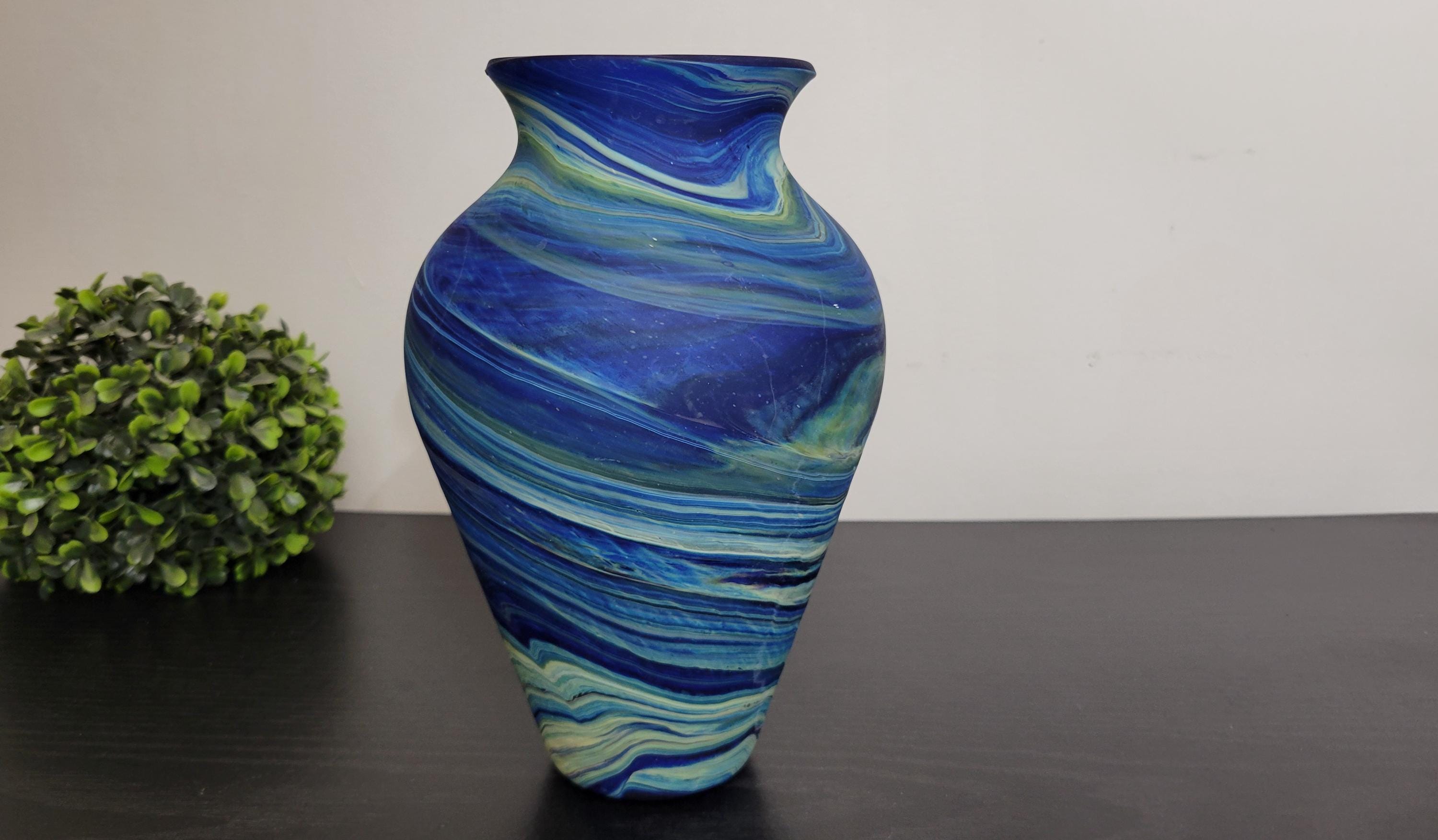 Handblown Navy Blue Swirl Glass Vase: Phoenician Style Decor - Etsy