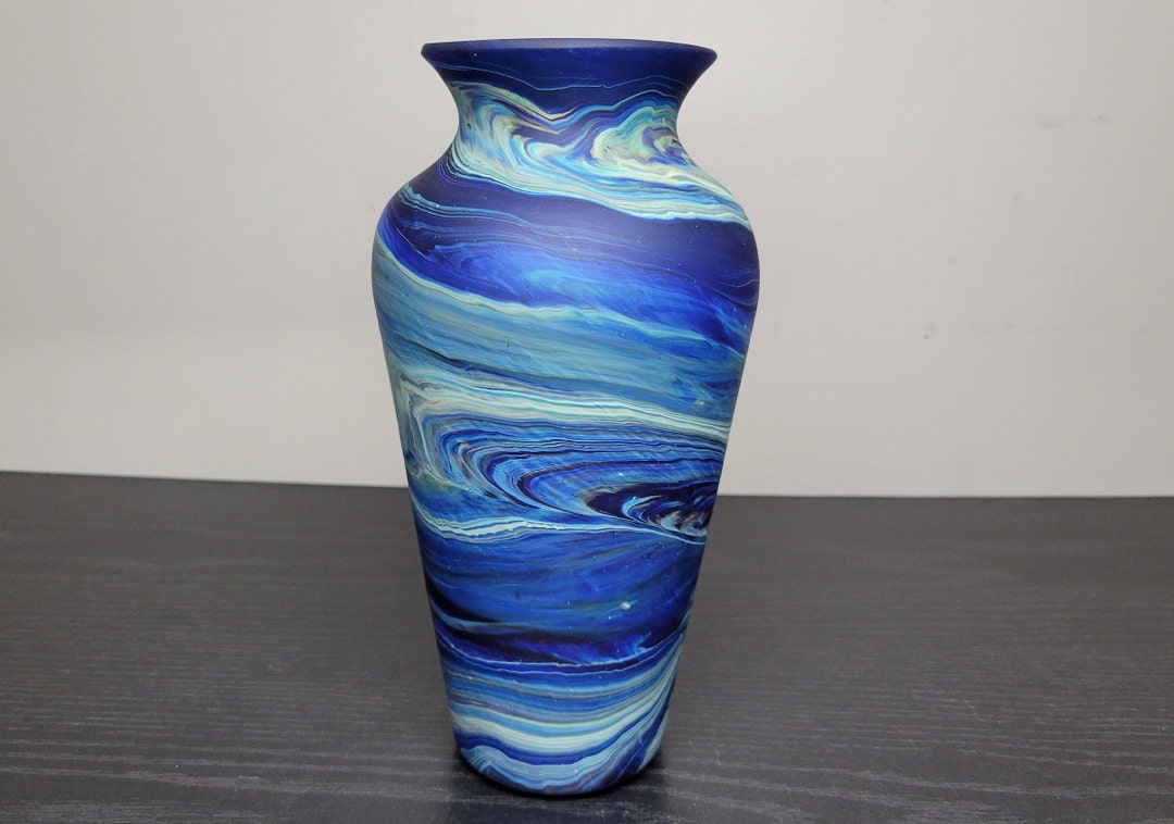 Handcrafted Navy Blue Glass Vase: Eco-friendly Home Decor - Etsy