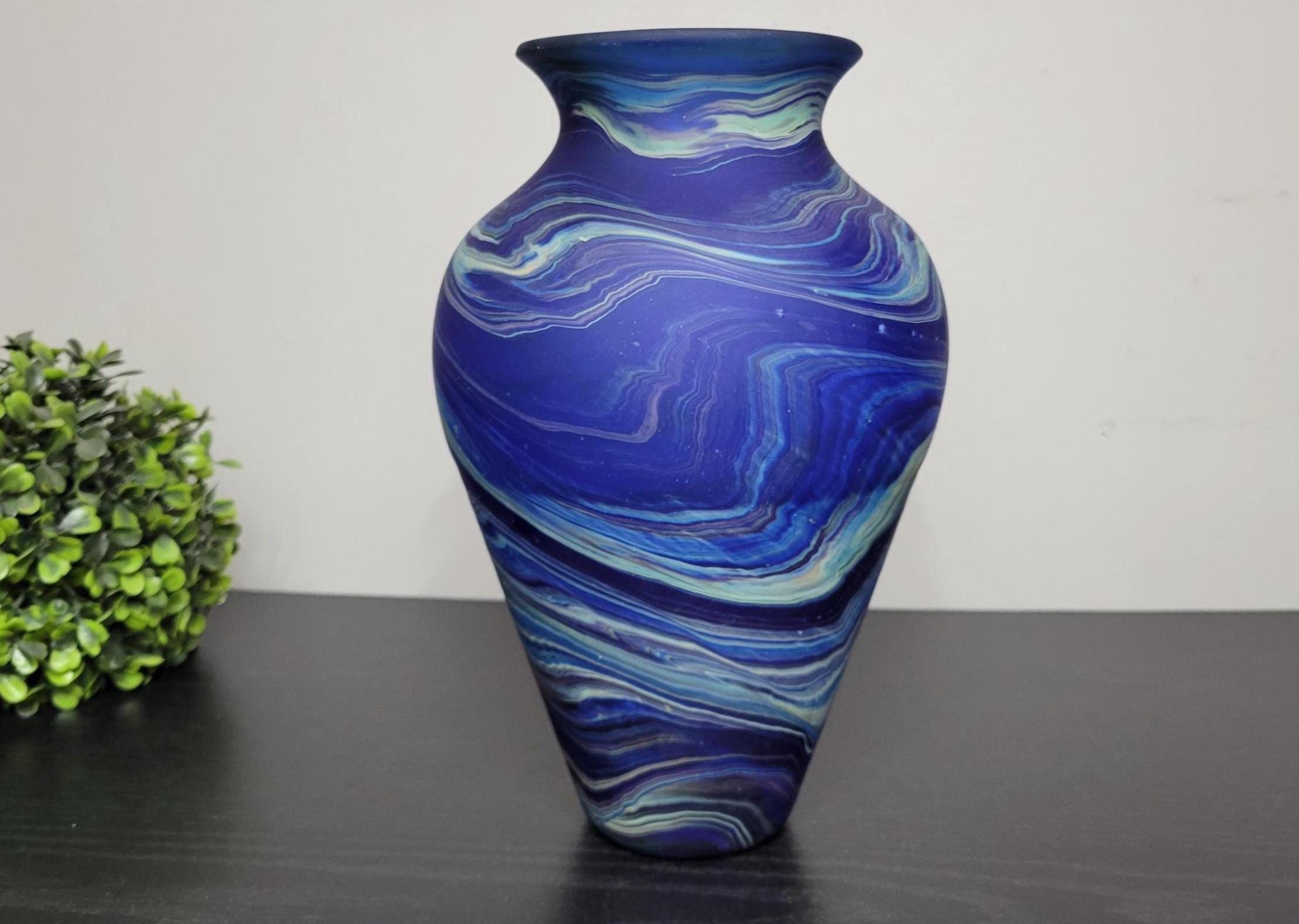 Handblown Navy Blue Swirl Glass Vase: Phoenician Style Decor - Etsy