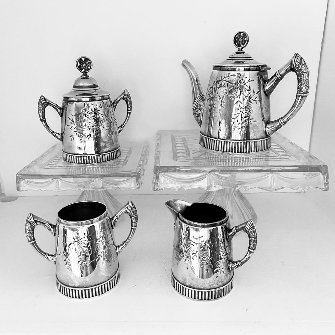 Antique 4 Pc. Tea Set, Acme Silver Co., Quadruple Plate, Art Nouveau, C ...