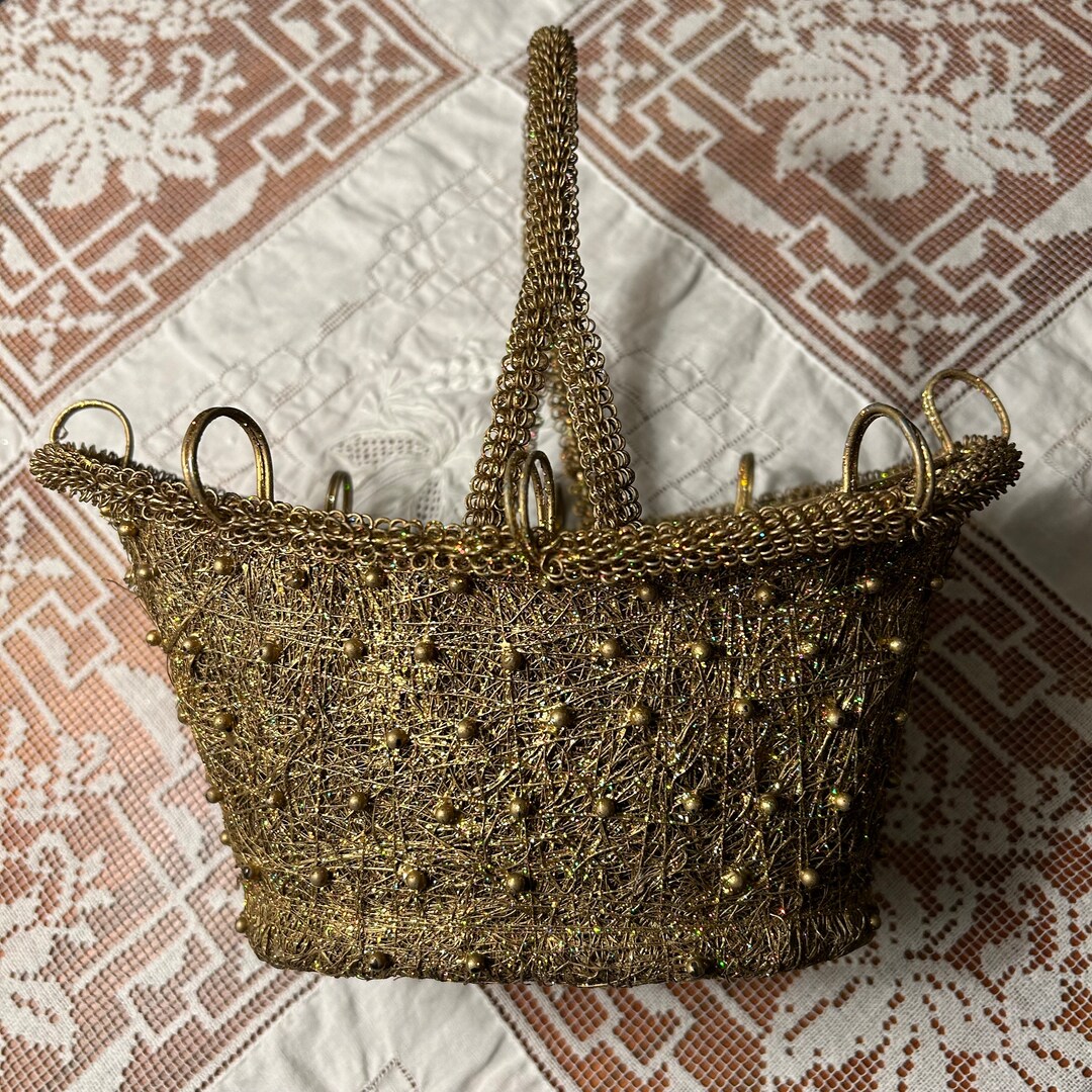 Vintage Gold Basket, Wire Mesh Gold Glitter, 9.5 - Etsy
