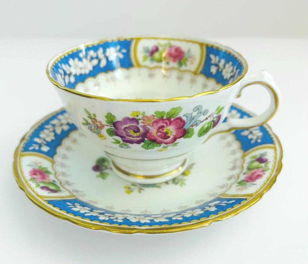 Rare Vintage Sutherland Evesham Bone China Teacup and Saucer Set: Blue ...