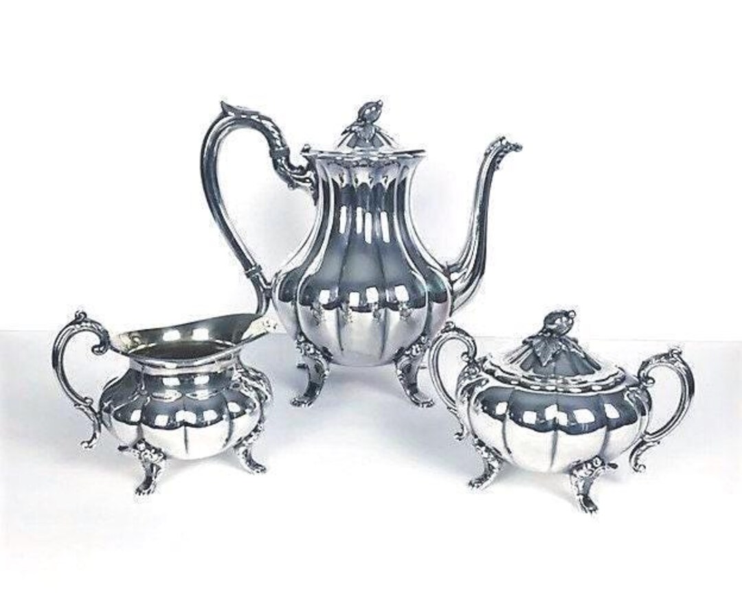 Vintage Oneida Silverplate Coffee Service: Heirloom Melon Pattern, 3 ...